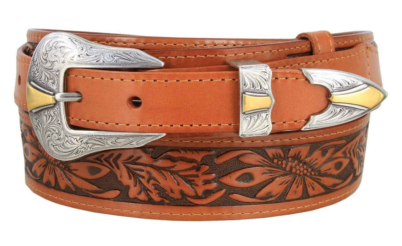 4642 Western Ranger Style Gold/Silver Floral Embossed Full Grain ...