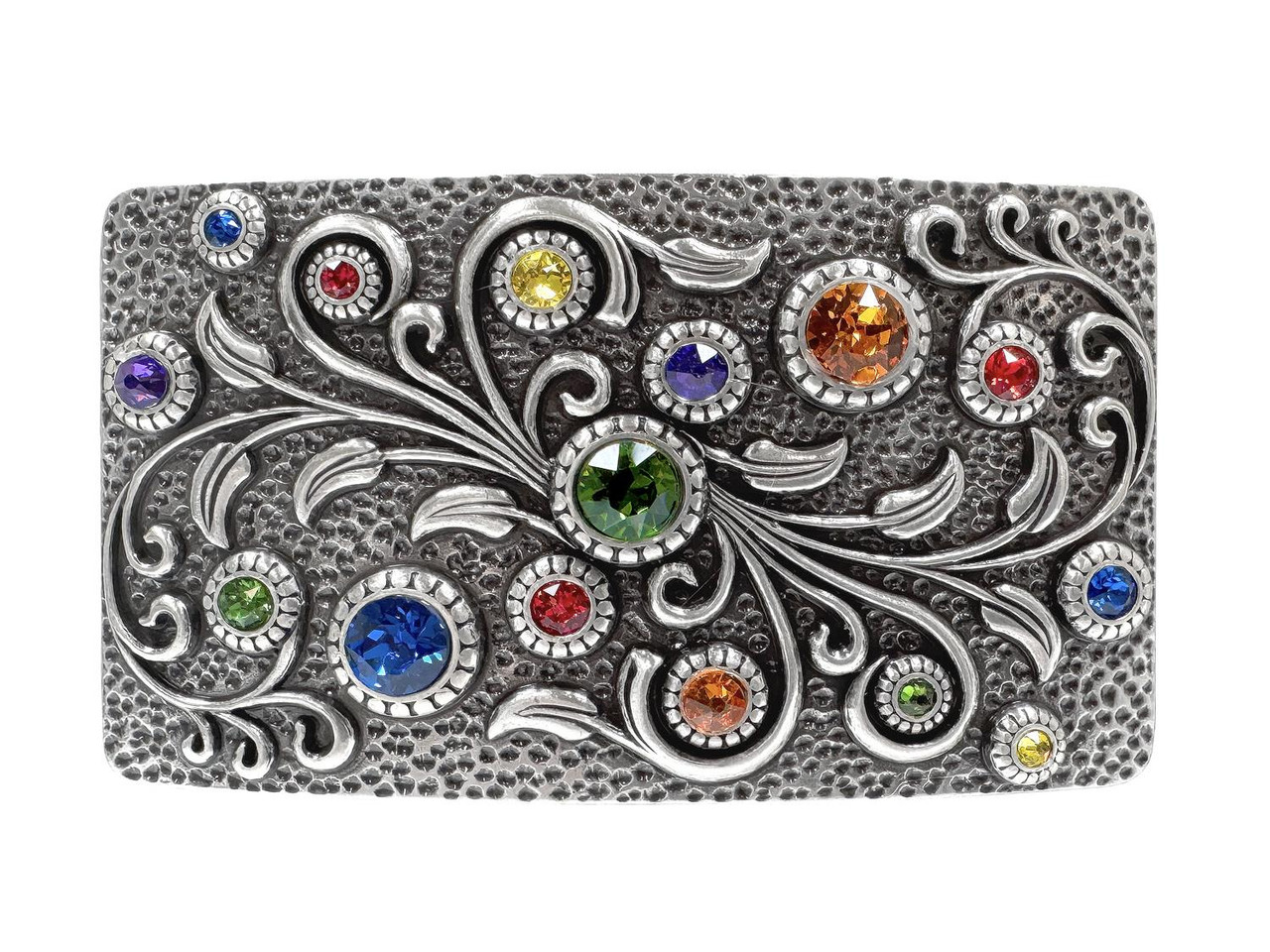 Rhinestone Crystal Belt Buckle Antique Silver Rectangle Floral Engraved ...