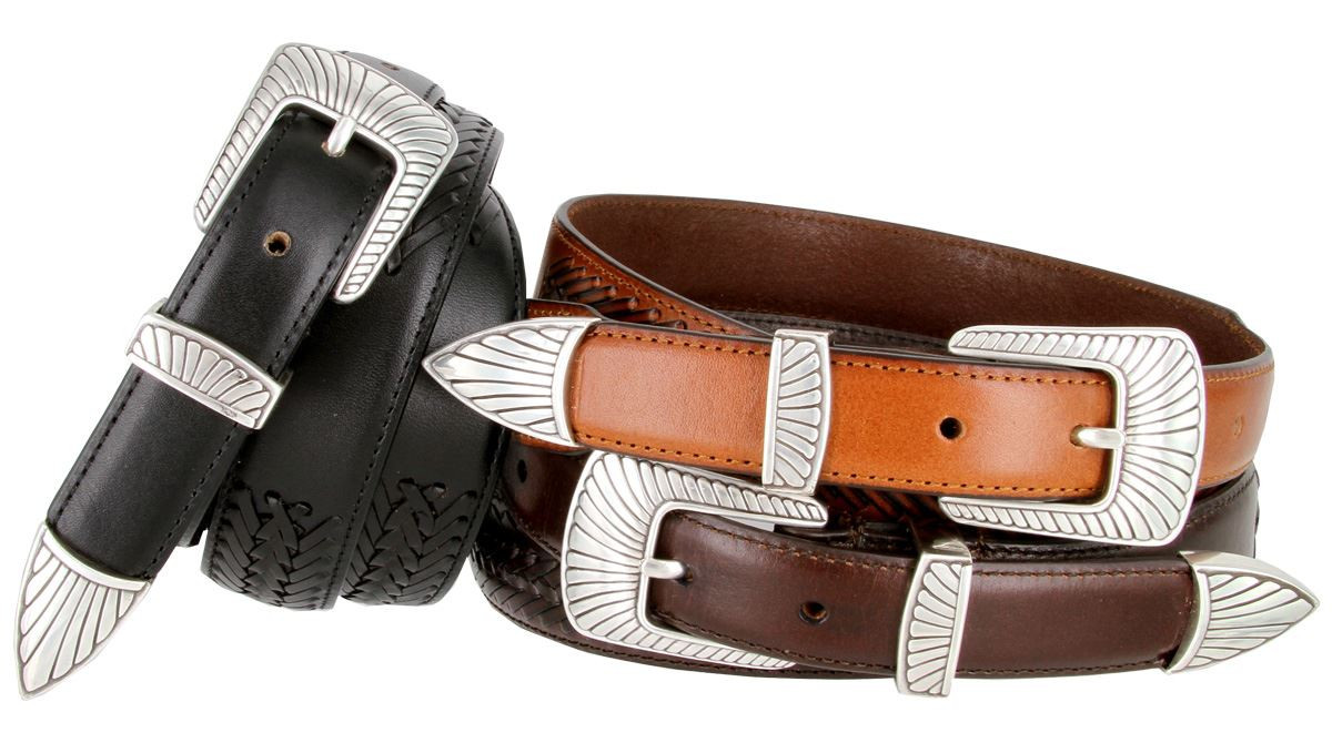 2371 Clam Shell Basket-Weave Genuine Casual Dress Leather Belt (24/29 ...