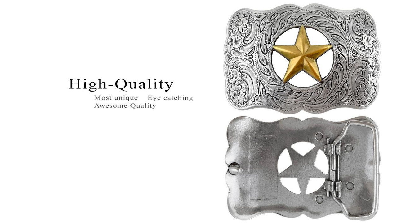 H8459 Texas Ranger Star Gold and sterling silver engraved Western Belt ...