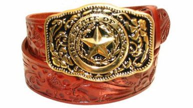 2349 Texas Star Floral Engraved Gold finish Buckle with Full Grain ...