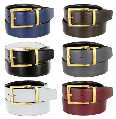 A505G Men's Reversible Belt Gold Buckle Genuine Leather Dress Casual ...