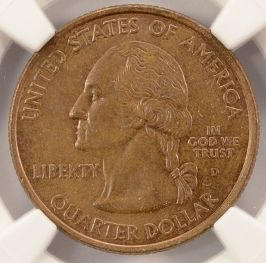 2008-D 25c Alaska Quarter Obverse Missing Clad Layer NGC MS63 BN