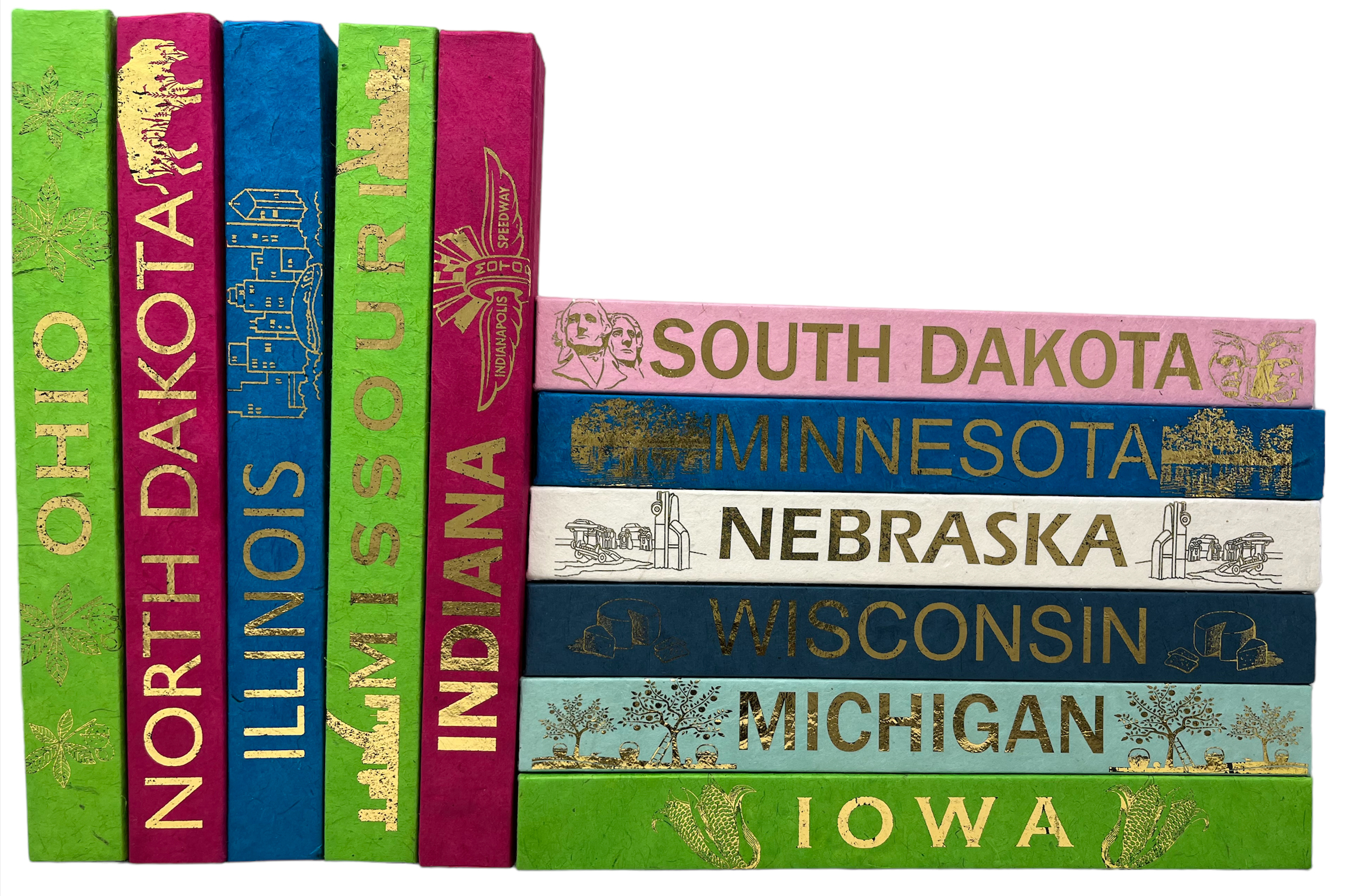 Gold Lettered State and Design on Assorted Colors / Off-White Cover ...