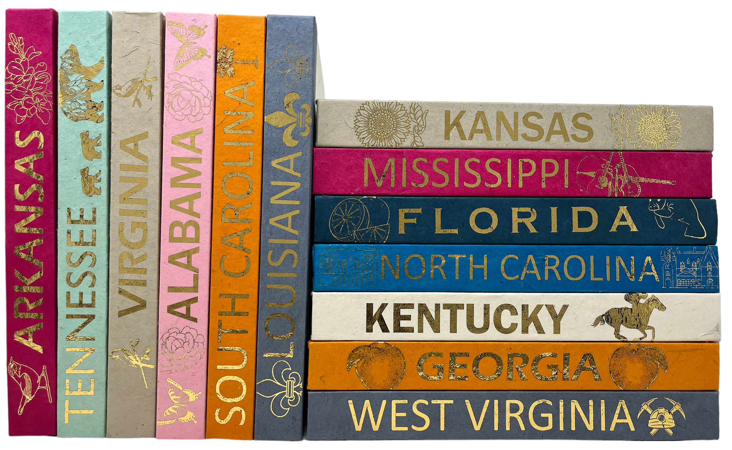 Gold Lettered State and Design on Assorted Colors / Off-White Cover ...