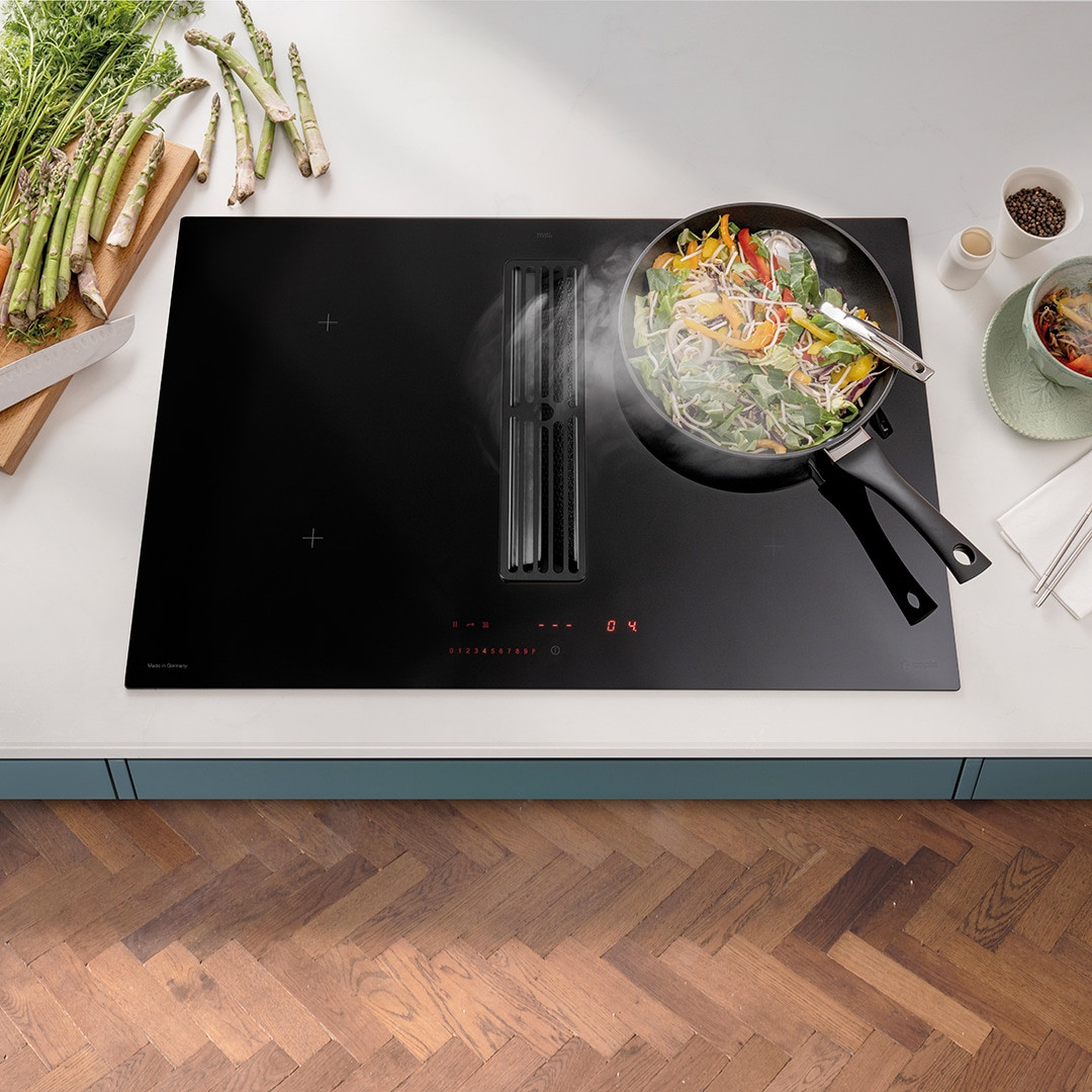 Caple 80cm Induction Hob with Downdraft Extractor - Black Glass