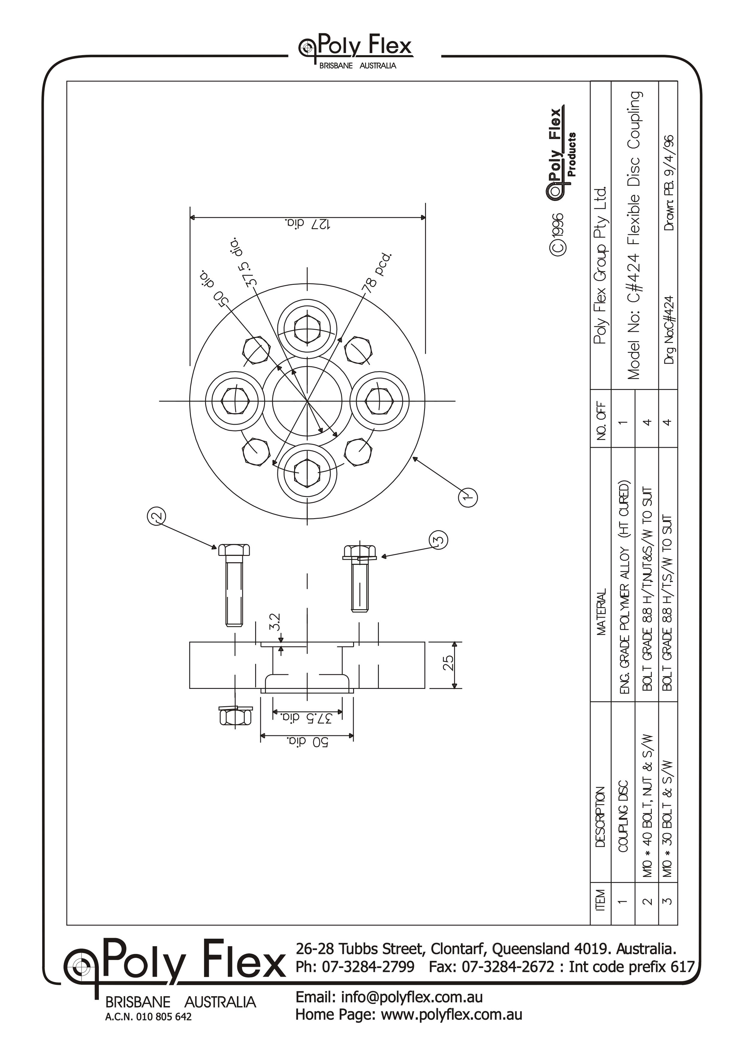 Poly Flex 4"- Yanmar Flexible Shaft Coupling (P424-90)