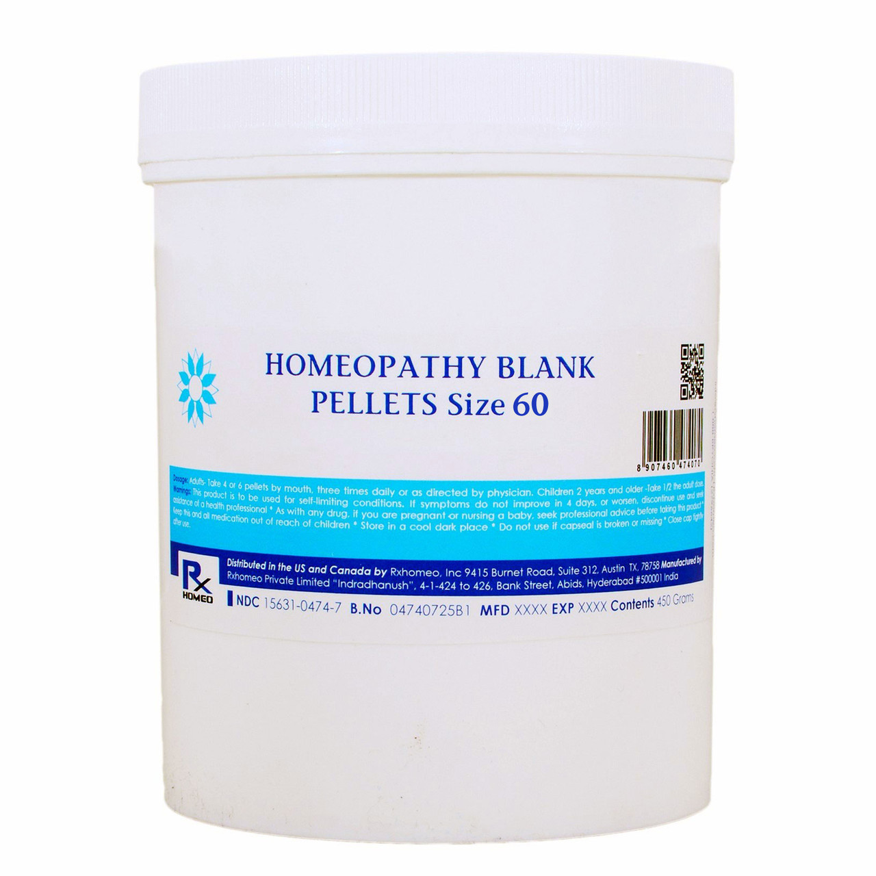 Homeopathic Unmedicated Pellets - 60 | Sucrose, Lactose-Free | 450 Grams