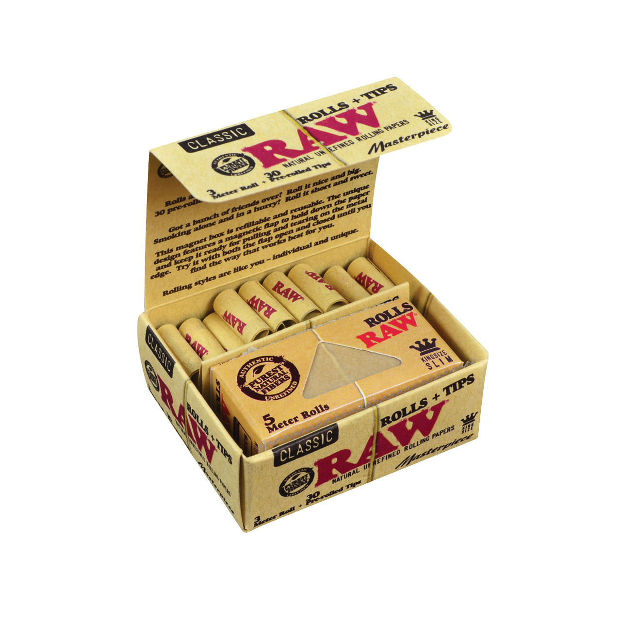 RAW Masterpiece Rolls King Size 3m with Pre-Rolled Tips 30ct