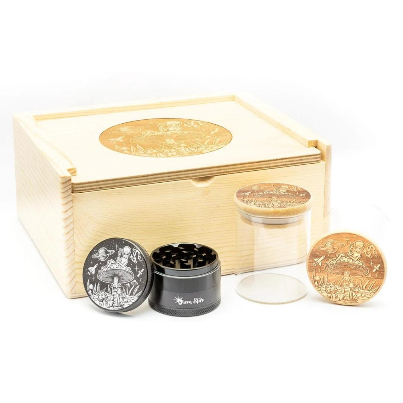 Stash Box Set with Alien on Mushrooms Design By Green Star | HS Wholesale