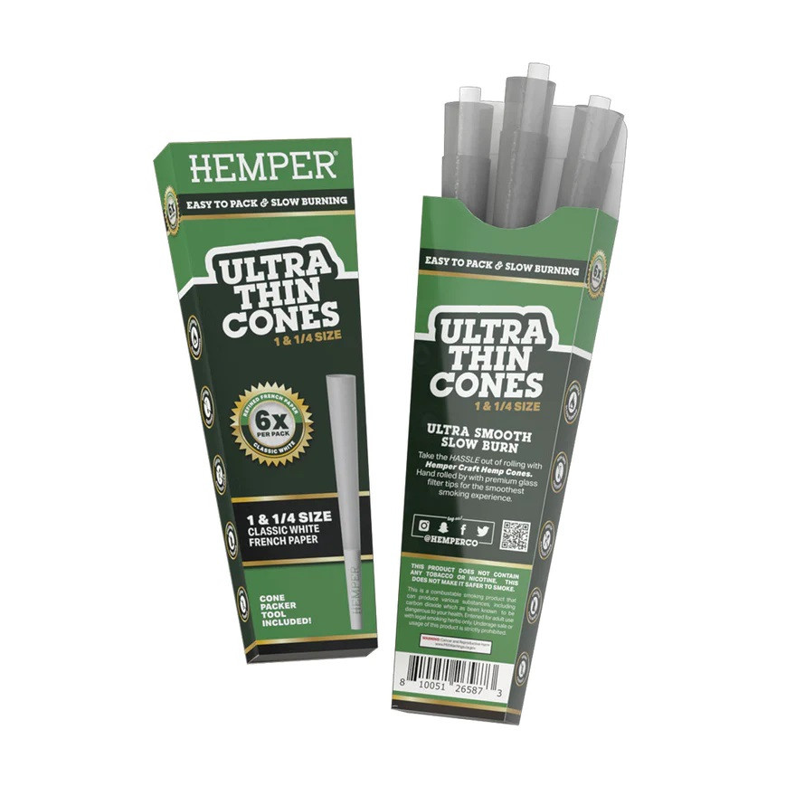 Hemper Ultra Thin White Paper Cones 1¼ (6ct) Display of 24