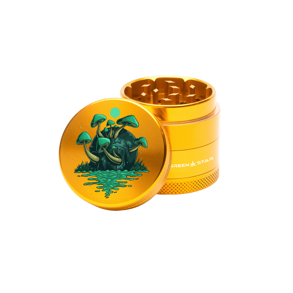 4 Piece 1.5" Mushroom Skull Herb Grinder by Green Star | HS Wholesale