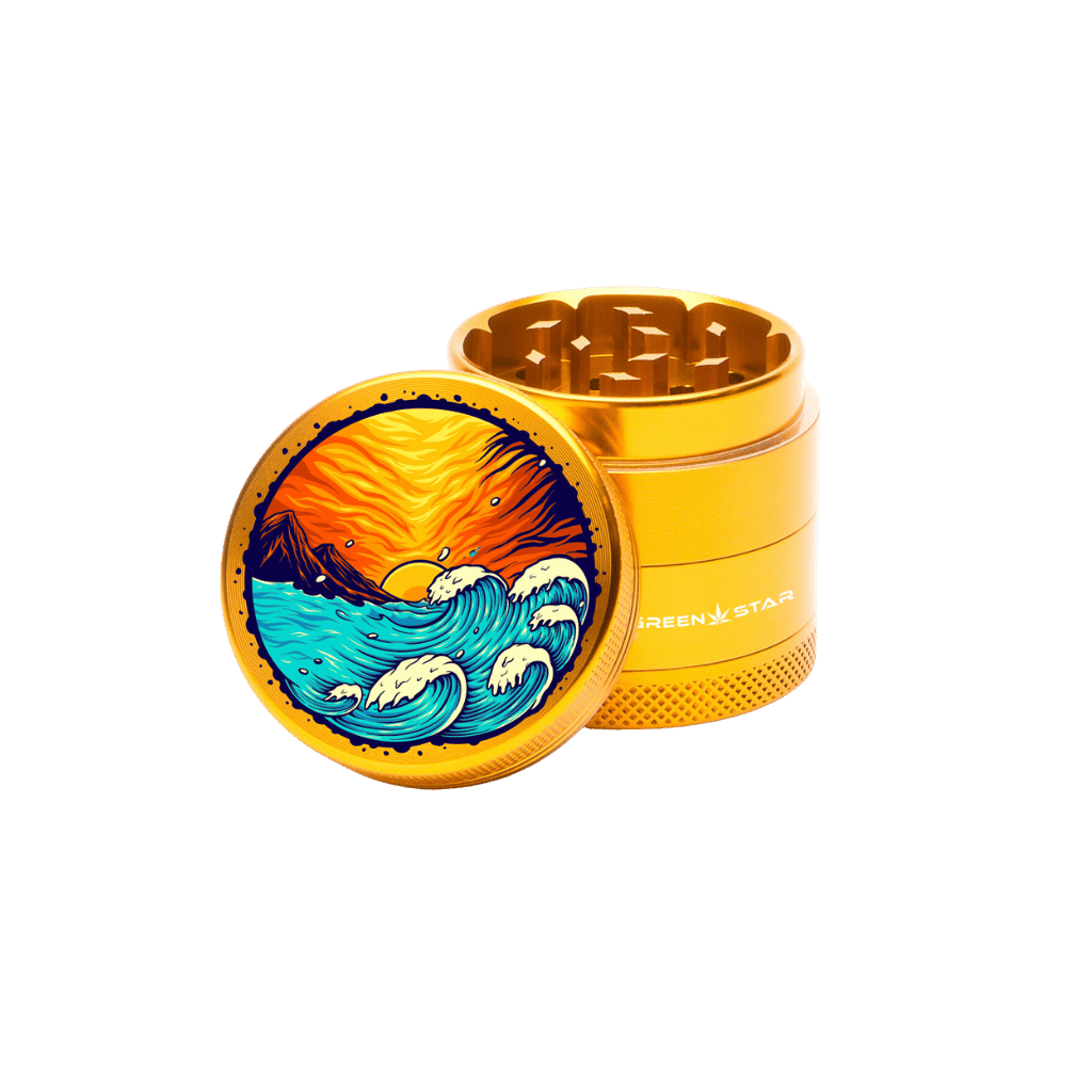 4 Piece 1.5" Sunset Wave Herb Grinder by Green Star | HS Wholesale