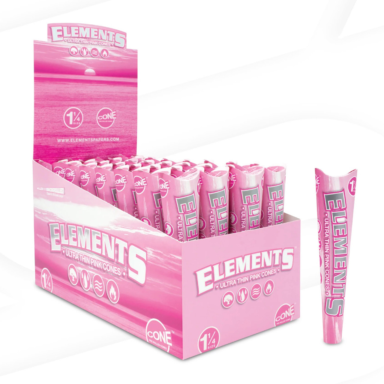 Elements Pink Pre-Rolled Cone 1¼ (6pk) Display of 32