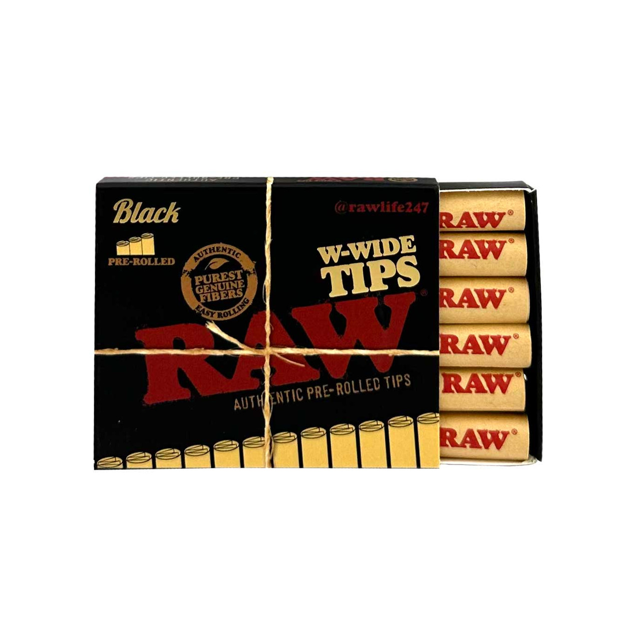 RAW Black W-Wide Pre-Rolled Tips 18ct Display of 20 Wholesale