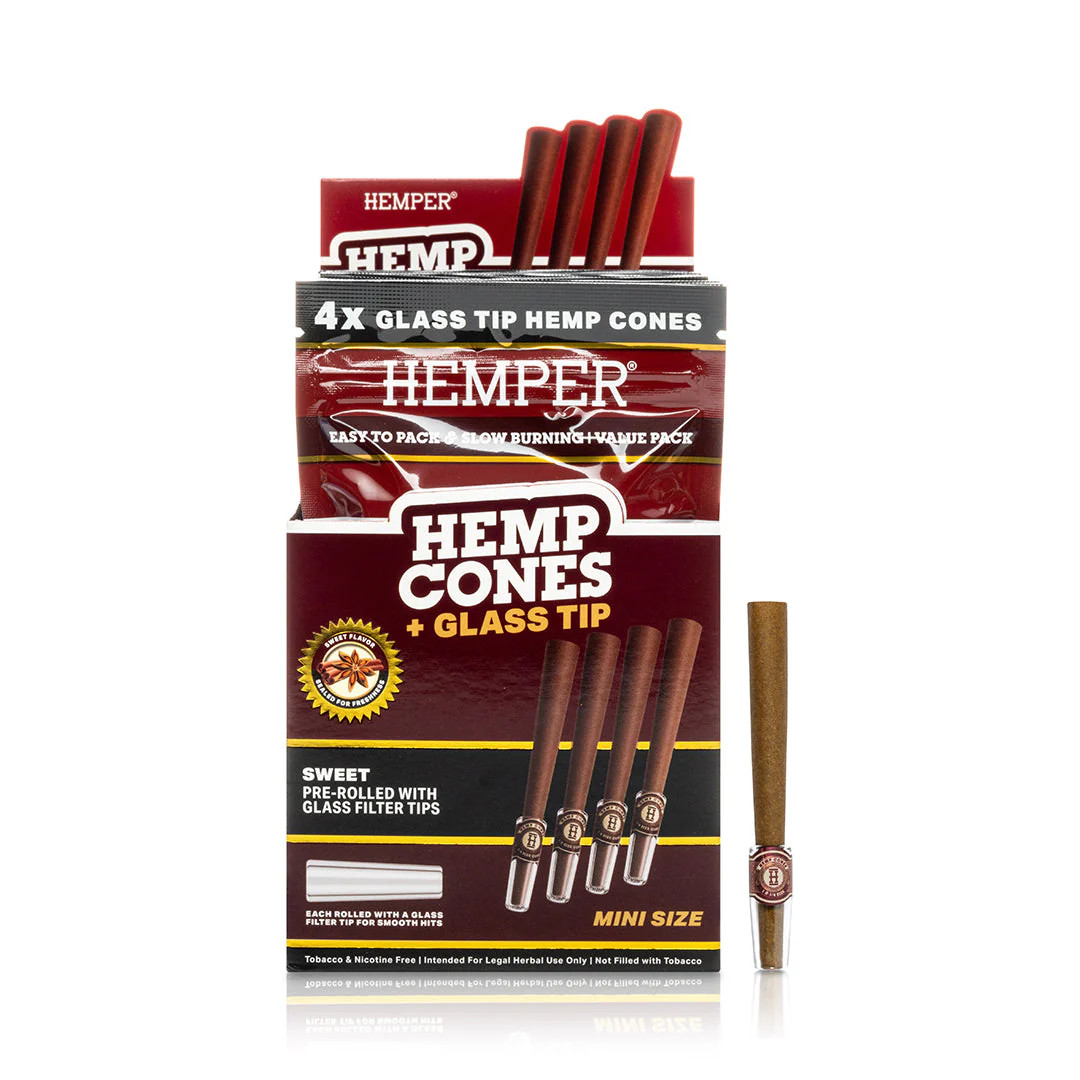 Hemper Hemp Pre-Rolled Cones with Glass Tips 1 1/4 (4pk)