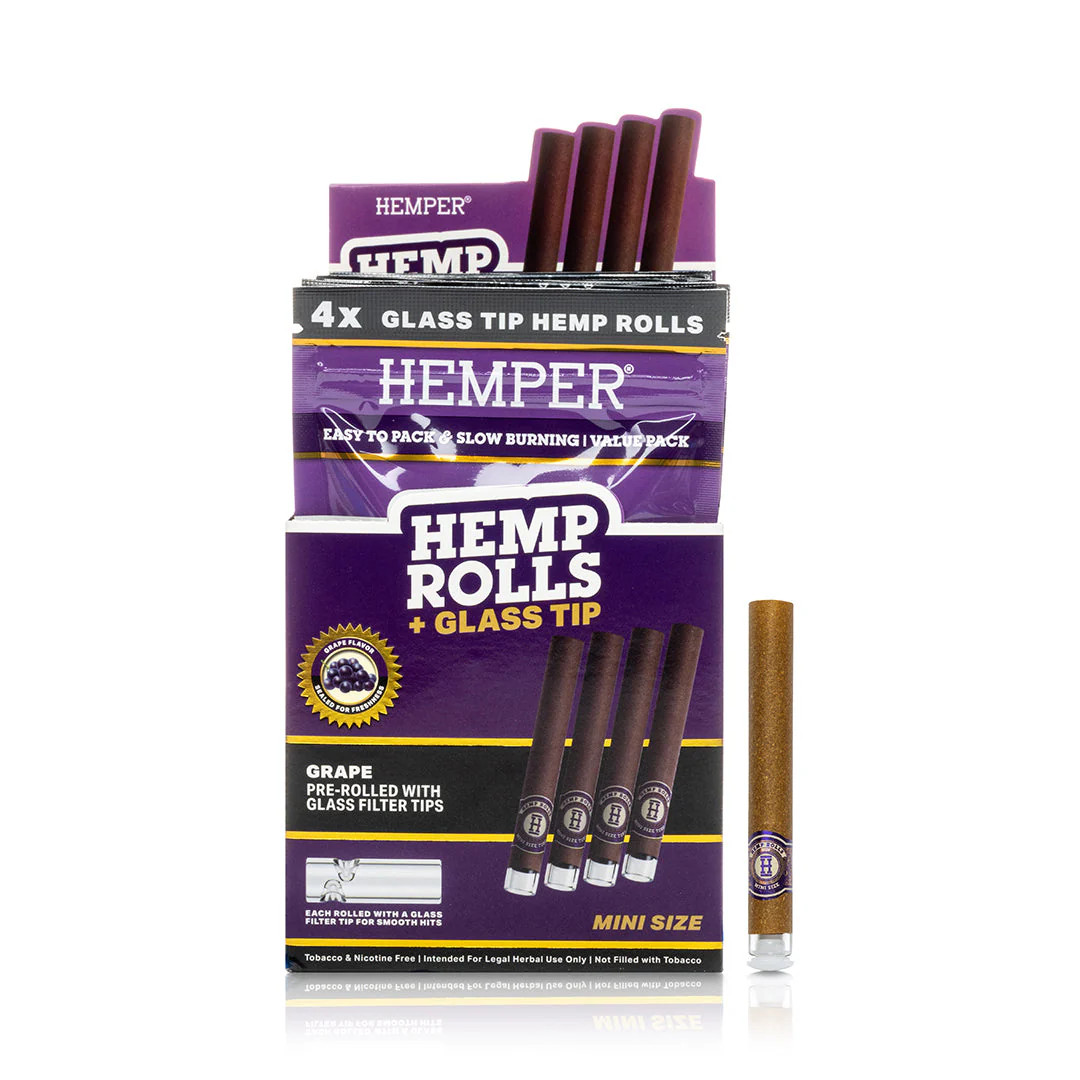 Hemper Hemp Mini Rolls with Glass Tips (4pk) Display of 12
