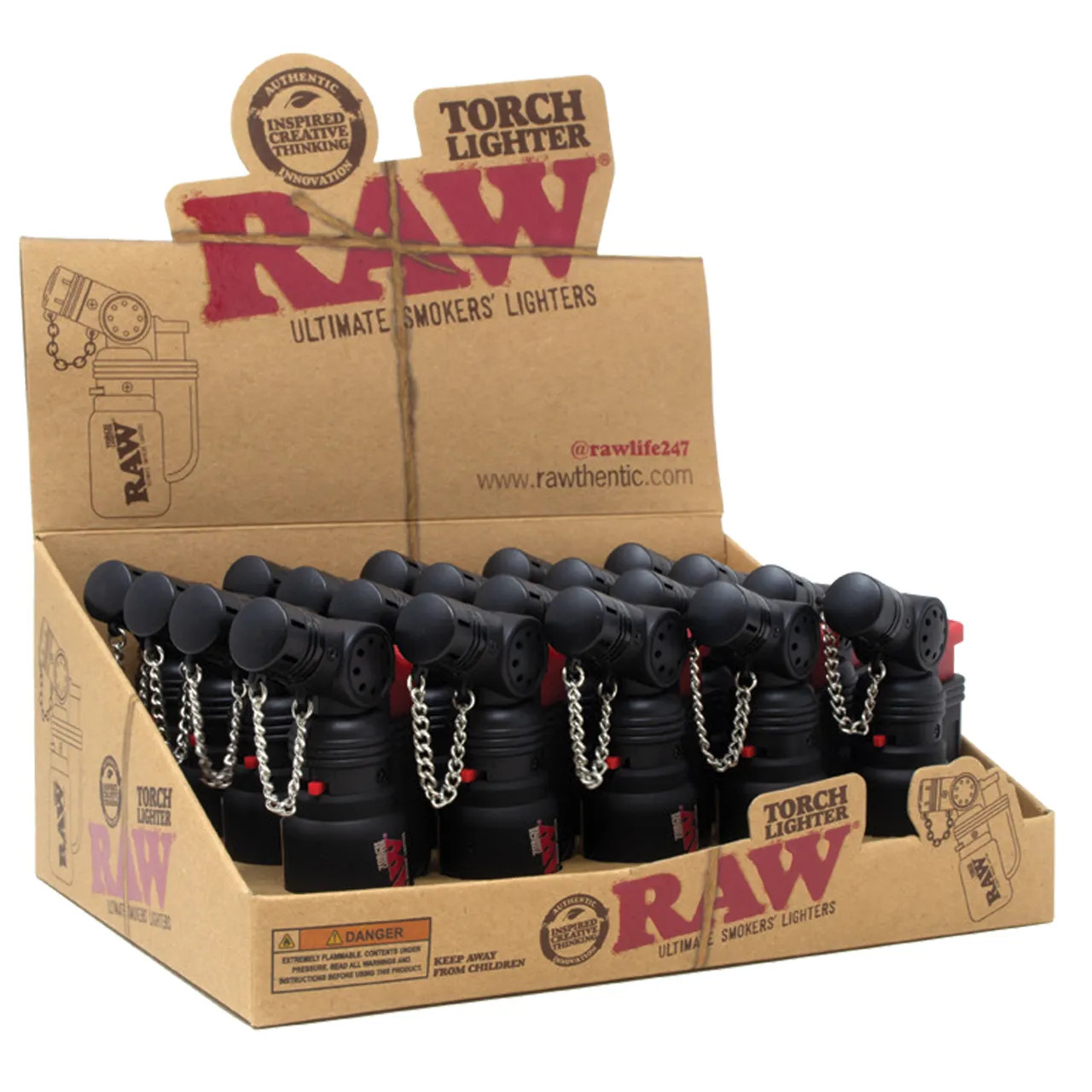 RAW Black Torch Lighter Display of 20 - HS Wholesale