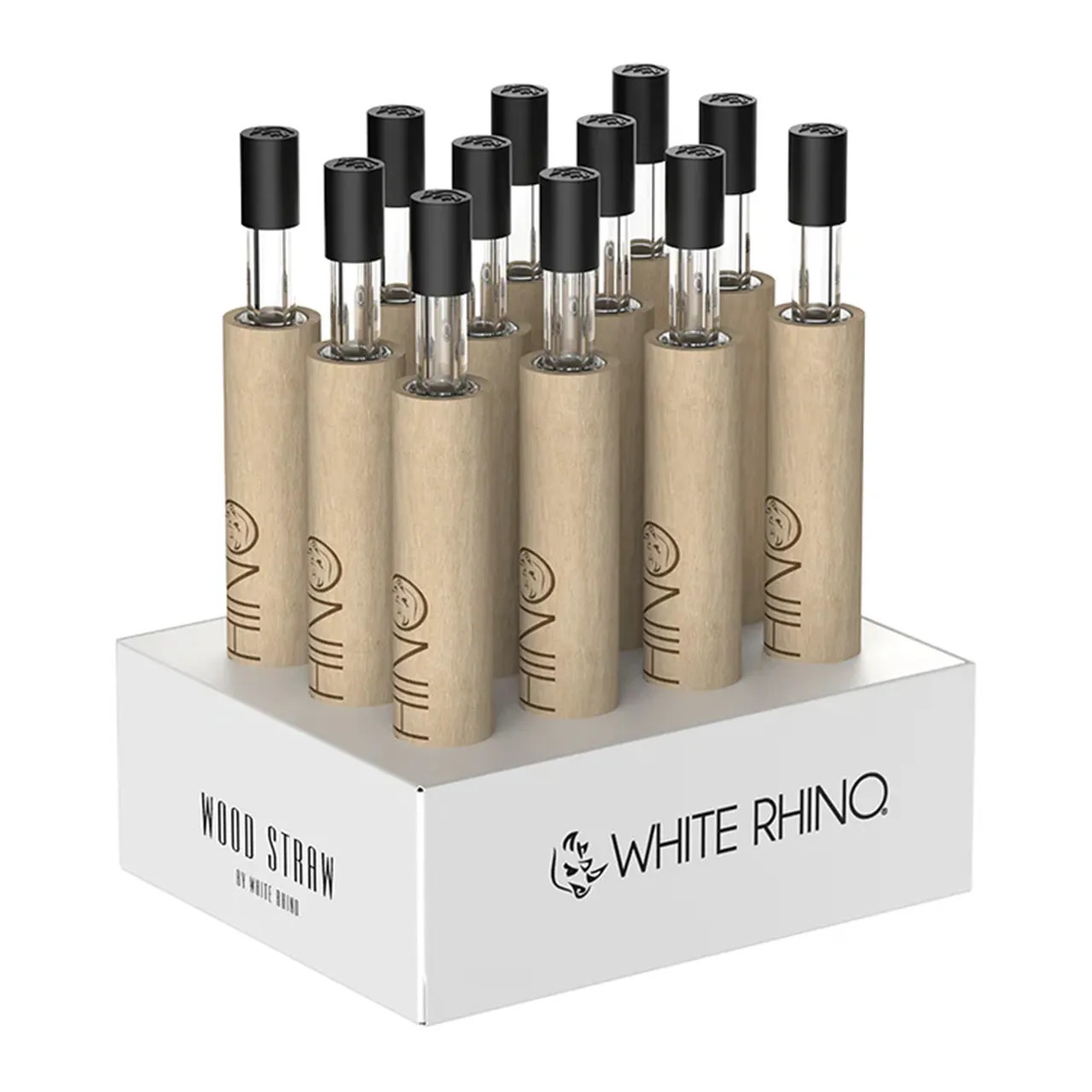 White Rhino Wood Dab Straw with Silicone Cap 12ct Display