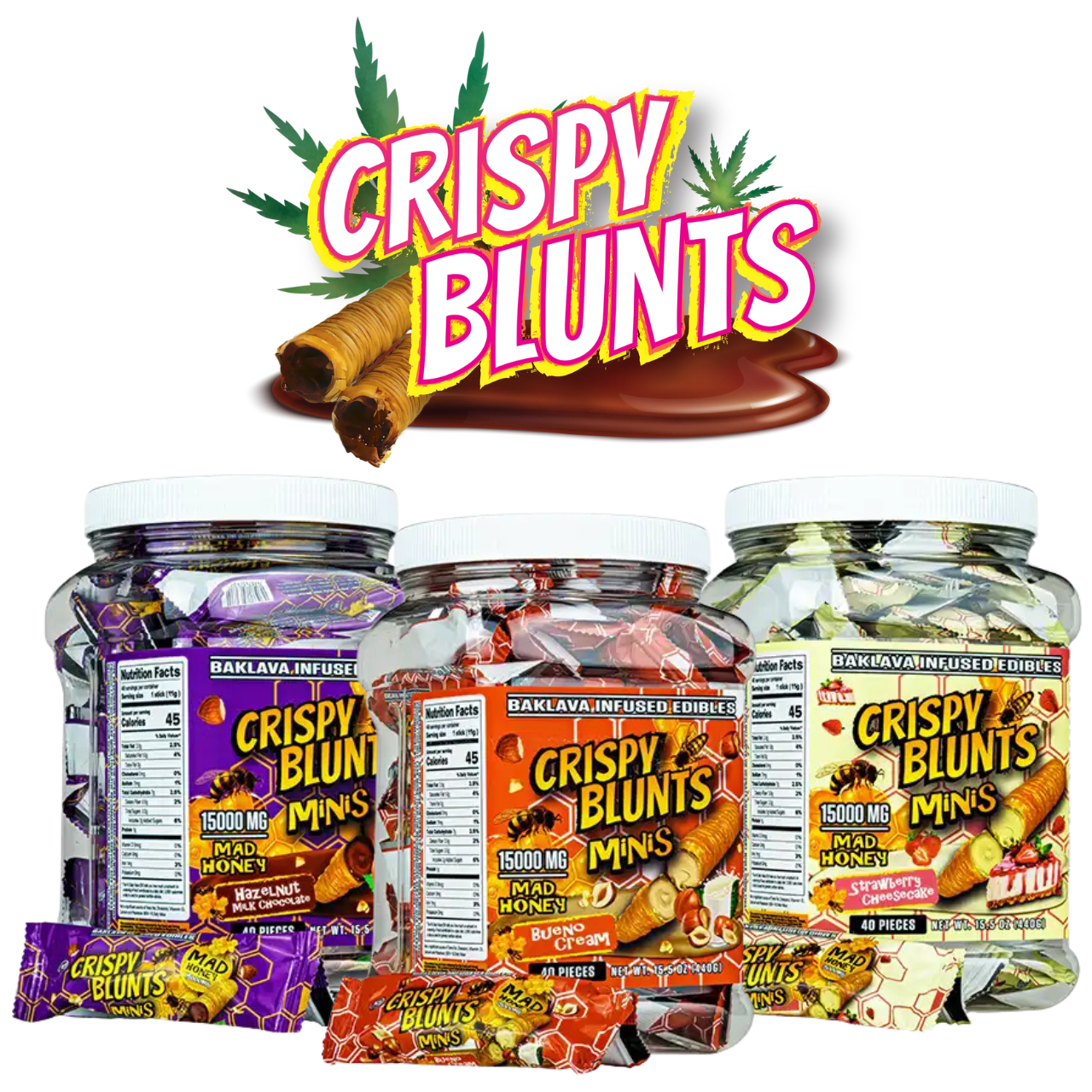 Crispy Blunts Minis - Mad Honey 15000mg (Jar of 40) | HS Wholesale