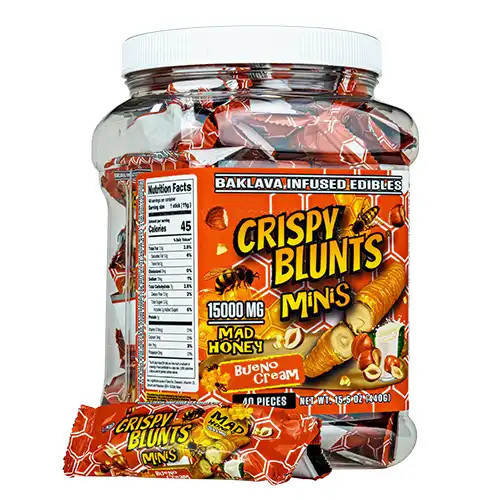 Crispy Blunts Minis - Mad Honey 15000mg (Jar of 40) | HS Wholesale