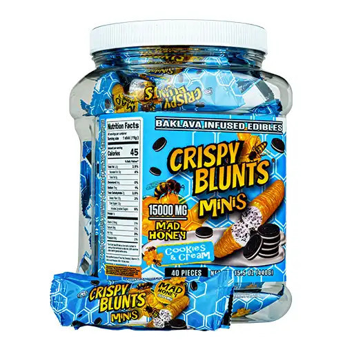 Crispy Blunts Minis - Mad Honey 15000mg (Jar of 40) | HS Wholesale