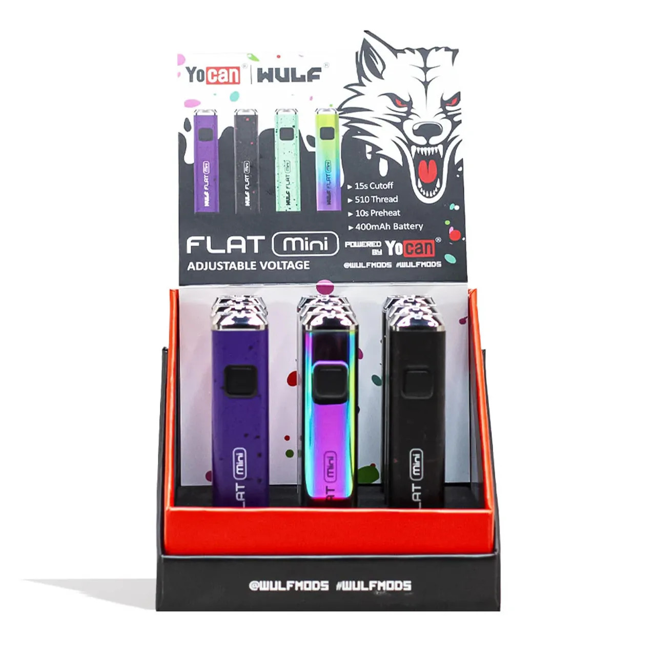 Wulf Mods Flat Mini 400mAh 510 Carto Battery 9pk Wholesale