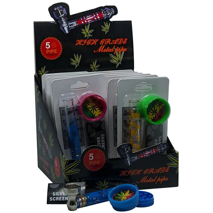 3" Metal Hitter Hand Pipe & Grinder Set - Style 2 | HS Wholesale