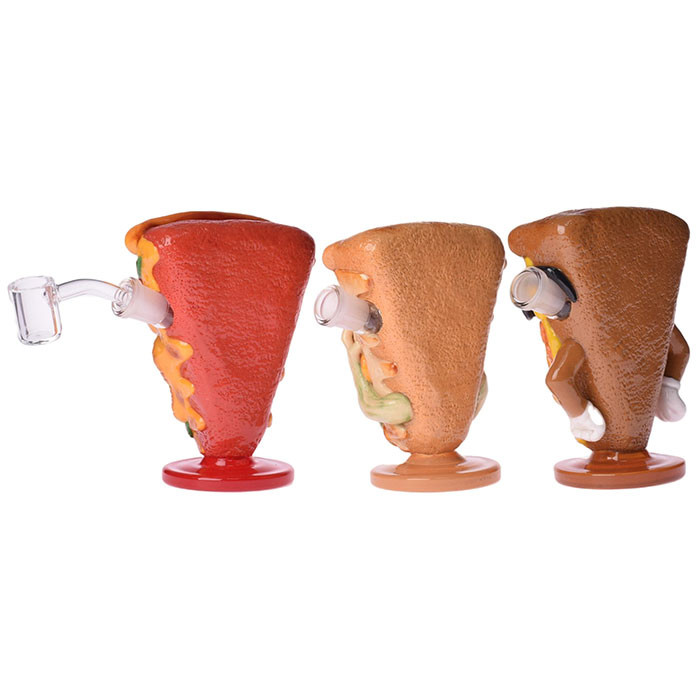 5" Clay HQ Asstd Pizza Water Pipe - with 14M Banger | HS Wholesale