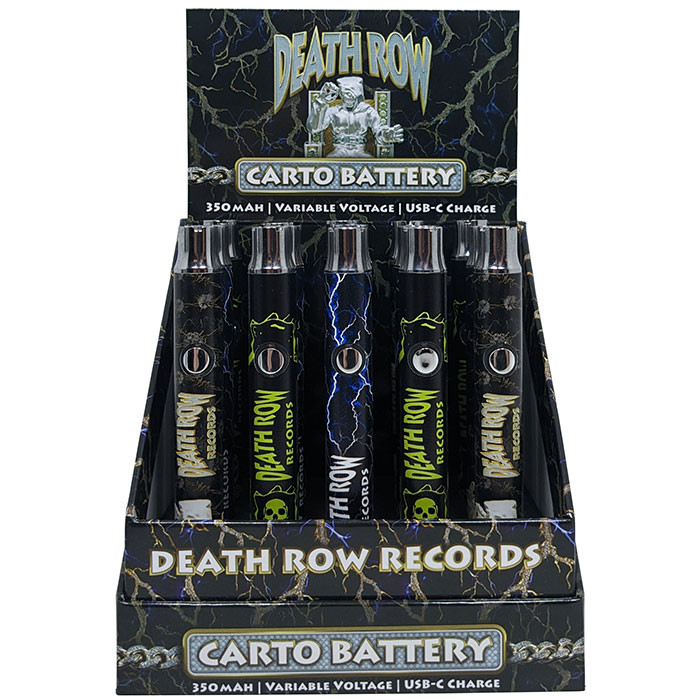Death Row Records 510 350mah VV Carto Battery USBC Display of 15
