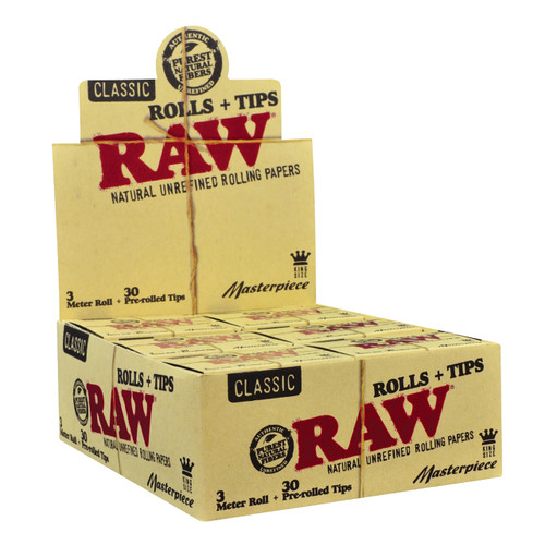 RAW Masterpiece Rolls King Size 3m with Pre-Rolled Tips 30ct