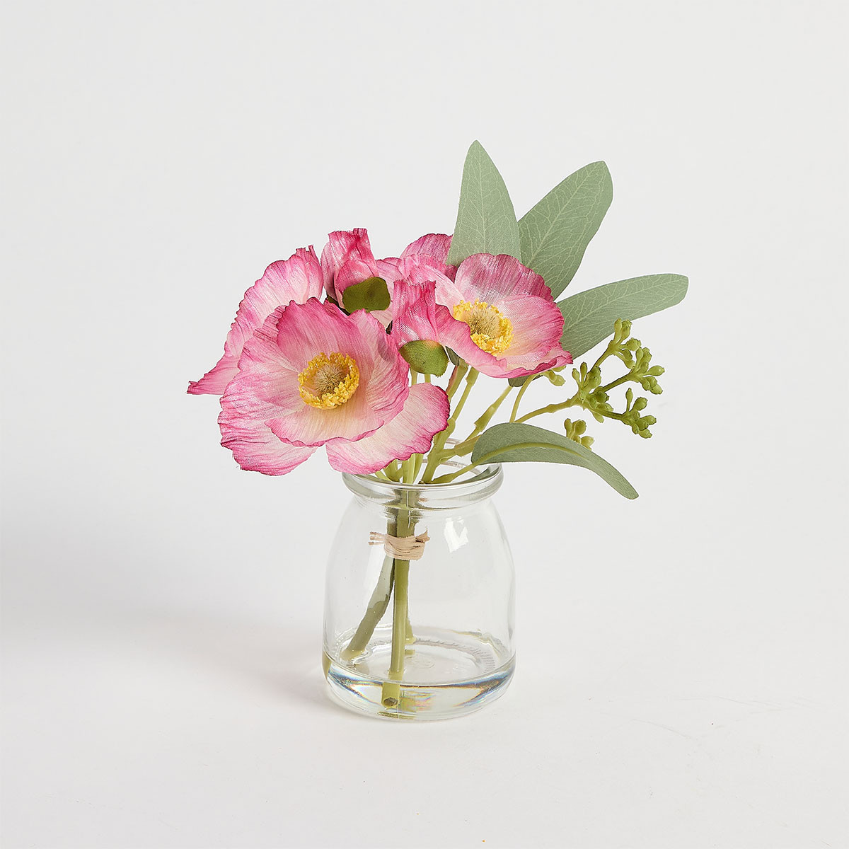 Artificial Mini Poppy Bouquet in Vase - Pillow Talk