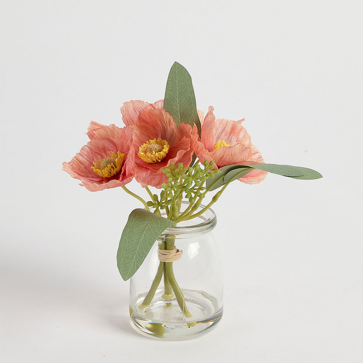 Artificial Mini Poppy Bouquet in Vase - Pillow Talk