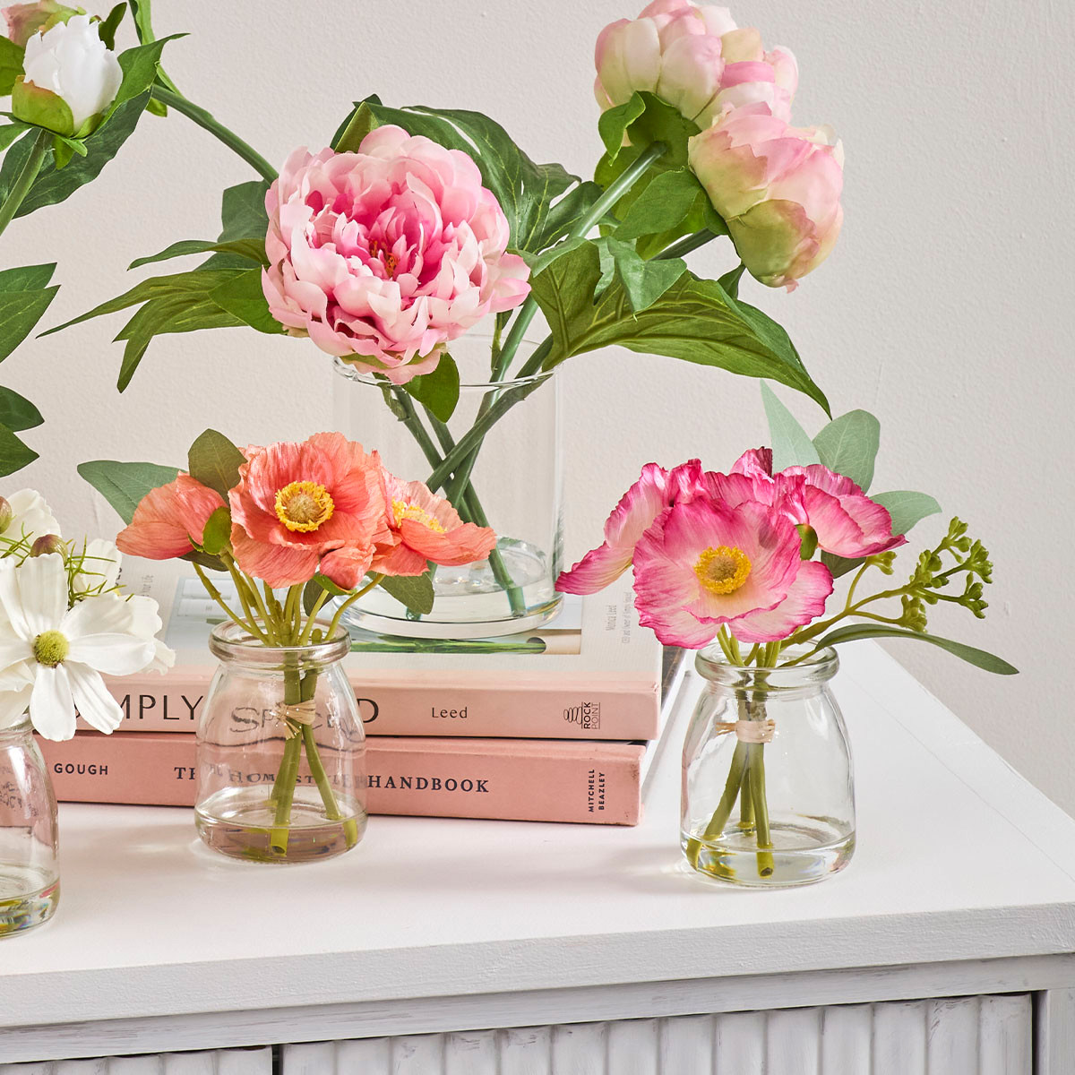 Artificial Mini Poppy Bouquet in Vase - Pillow Talk