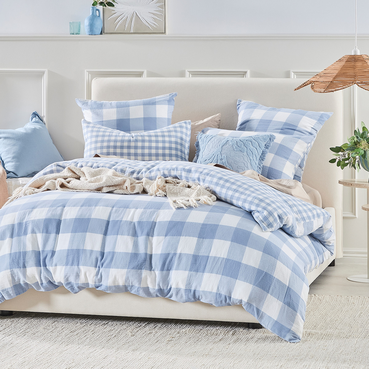 Della Blue Check Quilt Cover Set - Pillow Talk