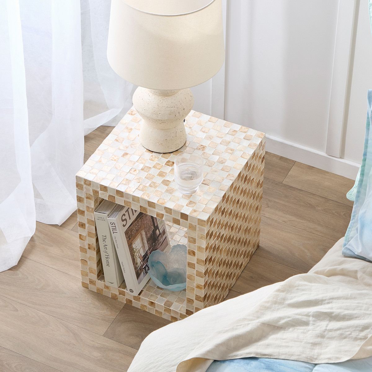 Soho Natural Capiz Check Side Table - Pillow Talk