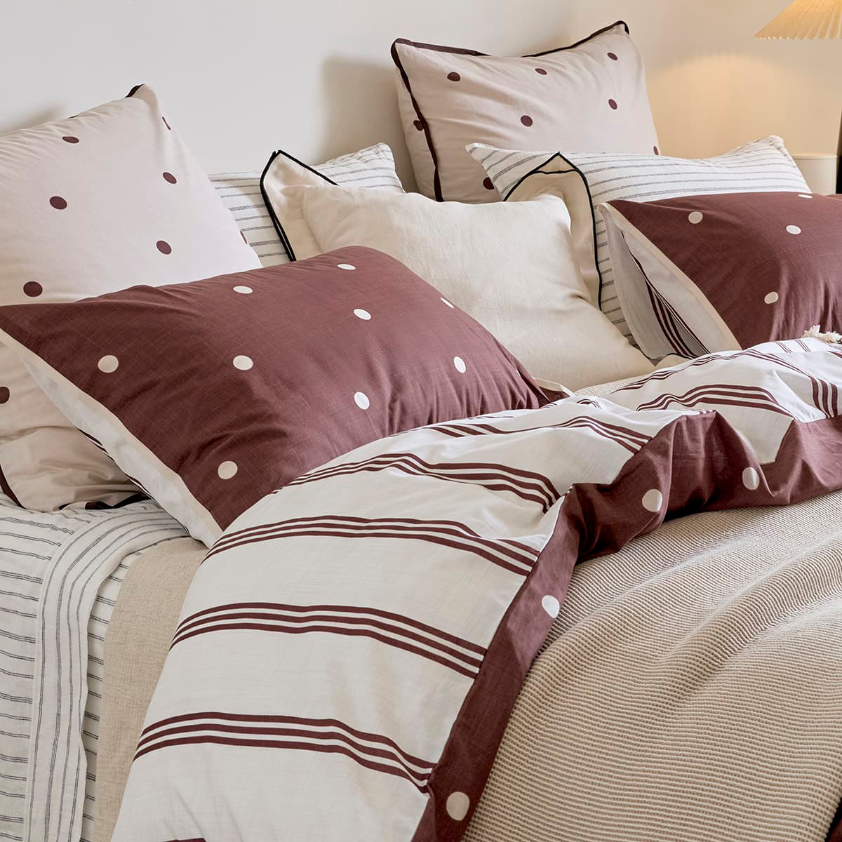 Louella Chocolate Polka Dot Quilt Cover Set - Pillow Talk