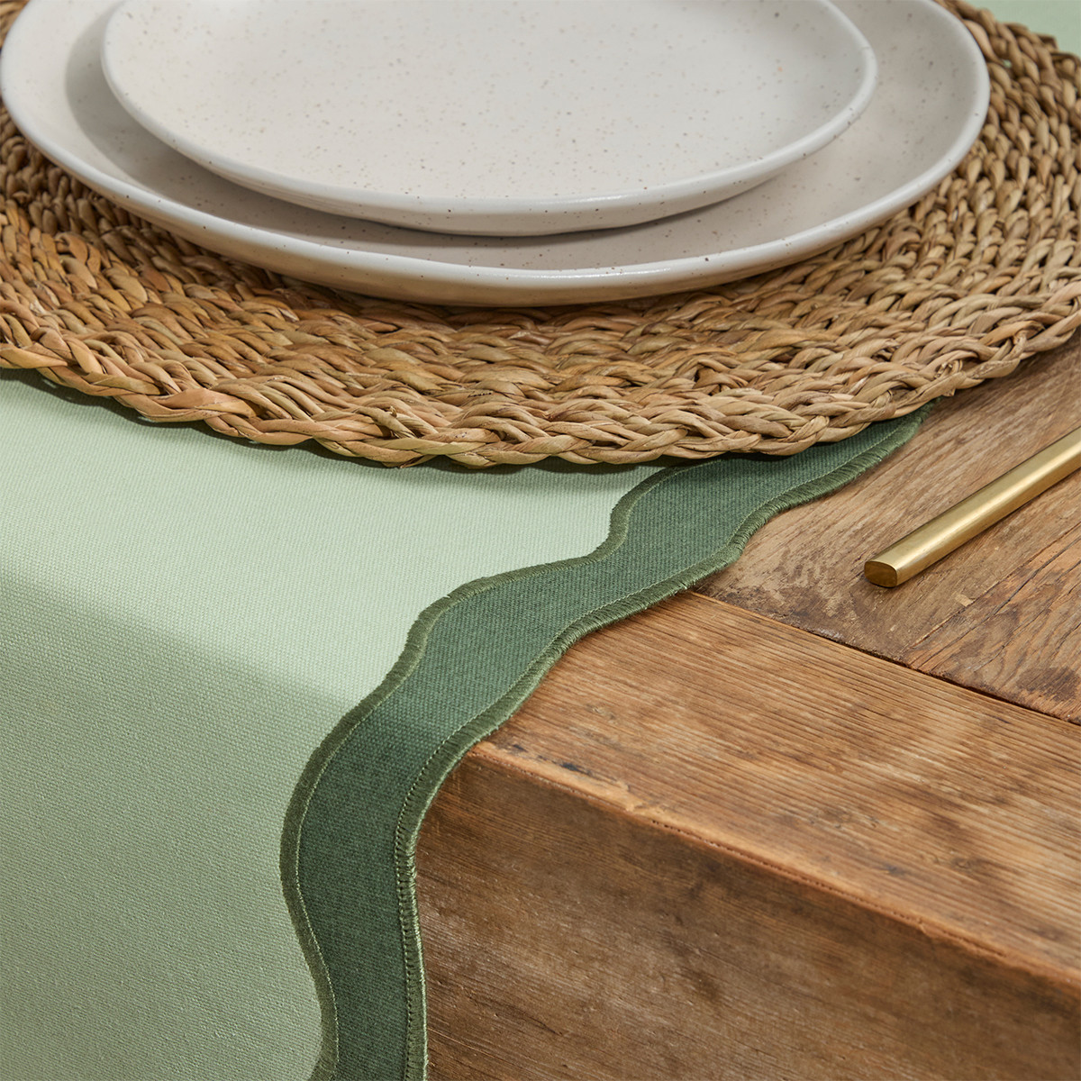 Maya Green Scalloped Table Runner - Pillow Talk