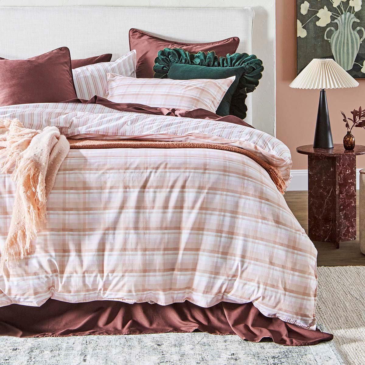 Daisy Reversible Check/Stripe Quilt Cover Set - Pillow Talk
