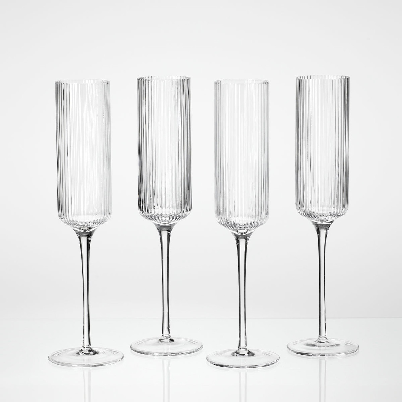 Mila Ribbed Champagne Crystal Glass Flute Set Of 4 Pillow Talk