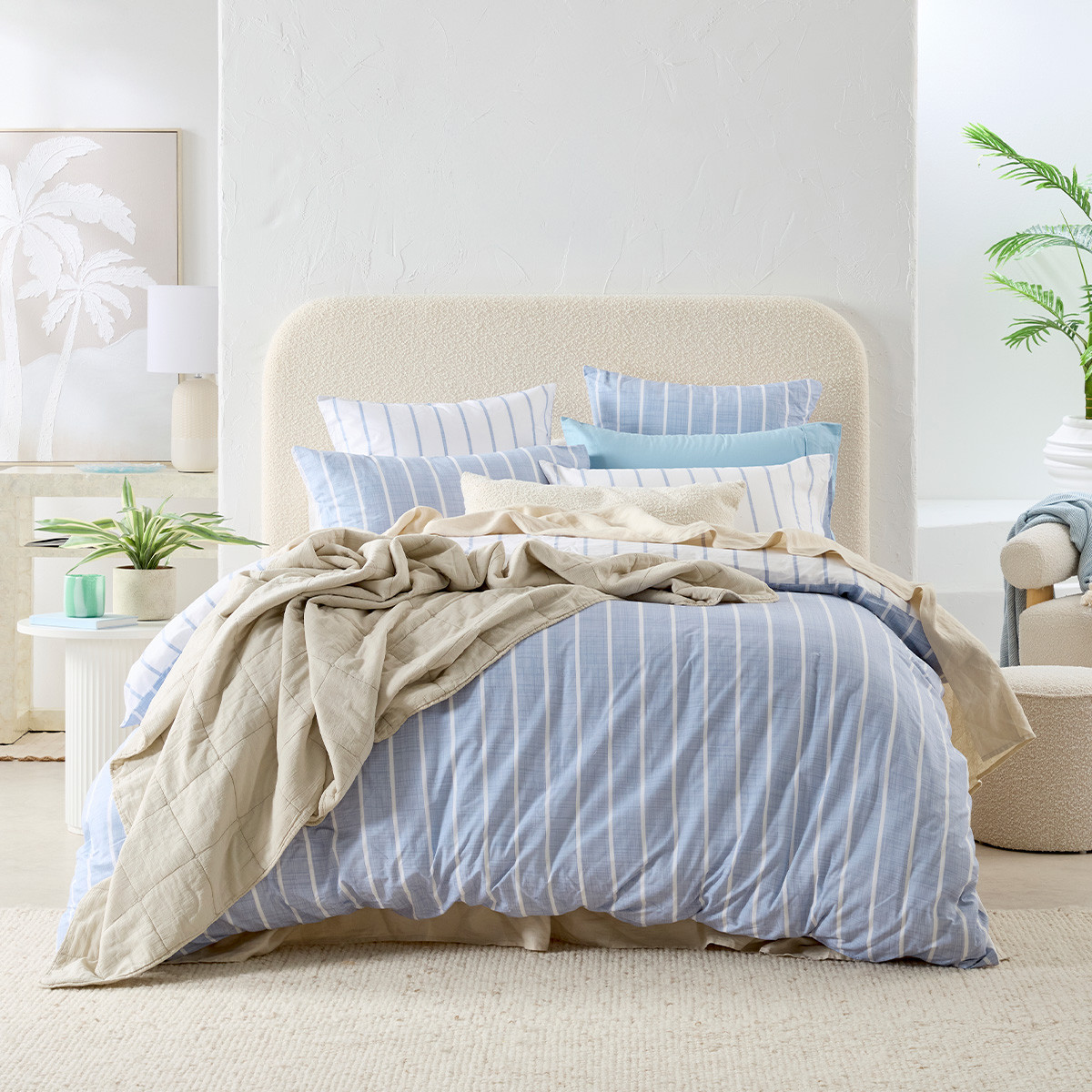 Adria Blue Reversible Stripe Quilt Cover Set - Pillow Talk