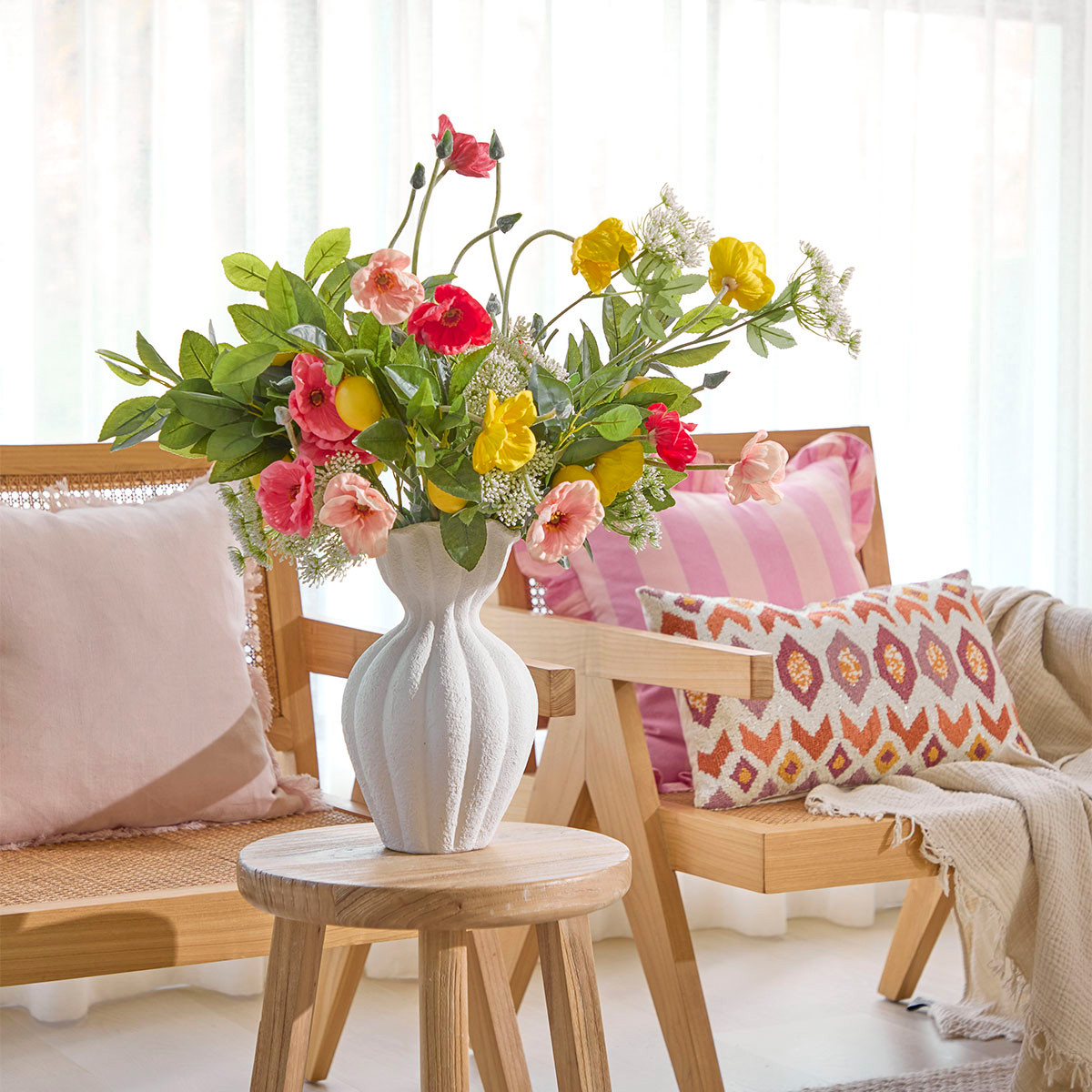 Artificial Single Poppy Stem - Pillow Talk