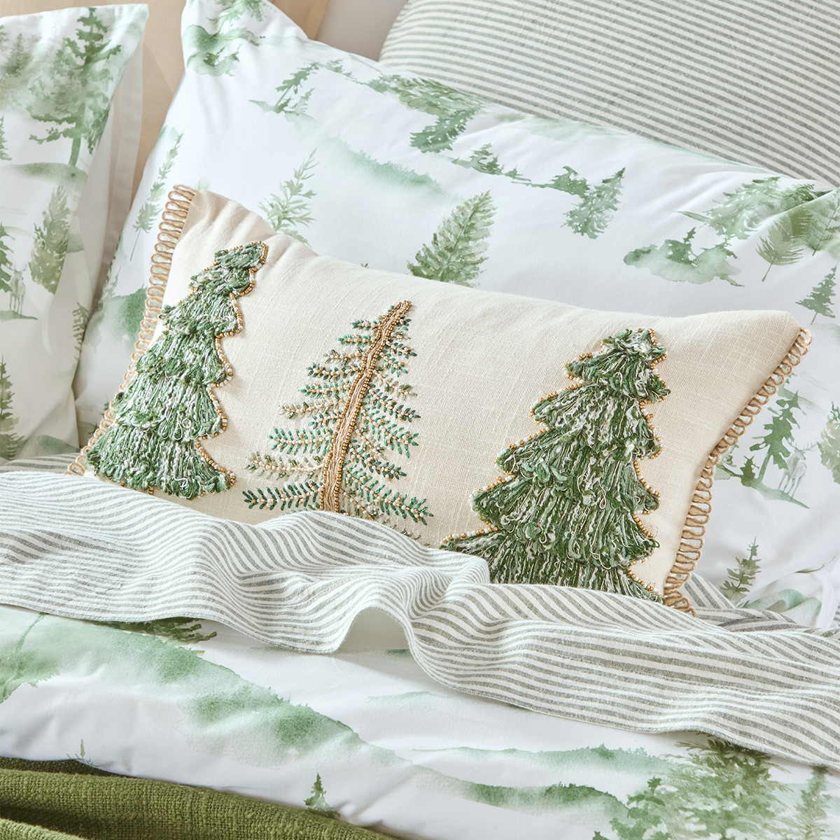 Holiday Pine Embroidered Christmas Tree Cushion - Pillow Talk
