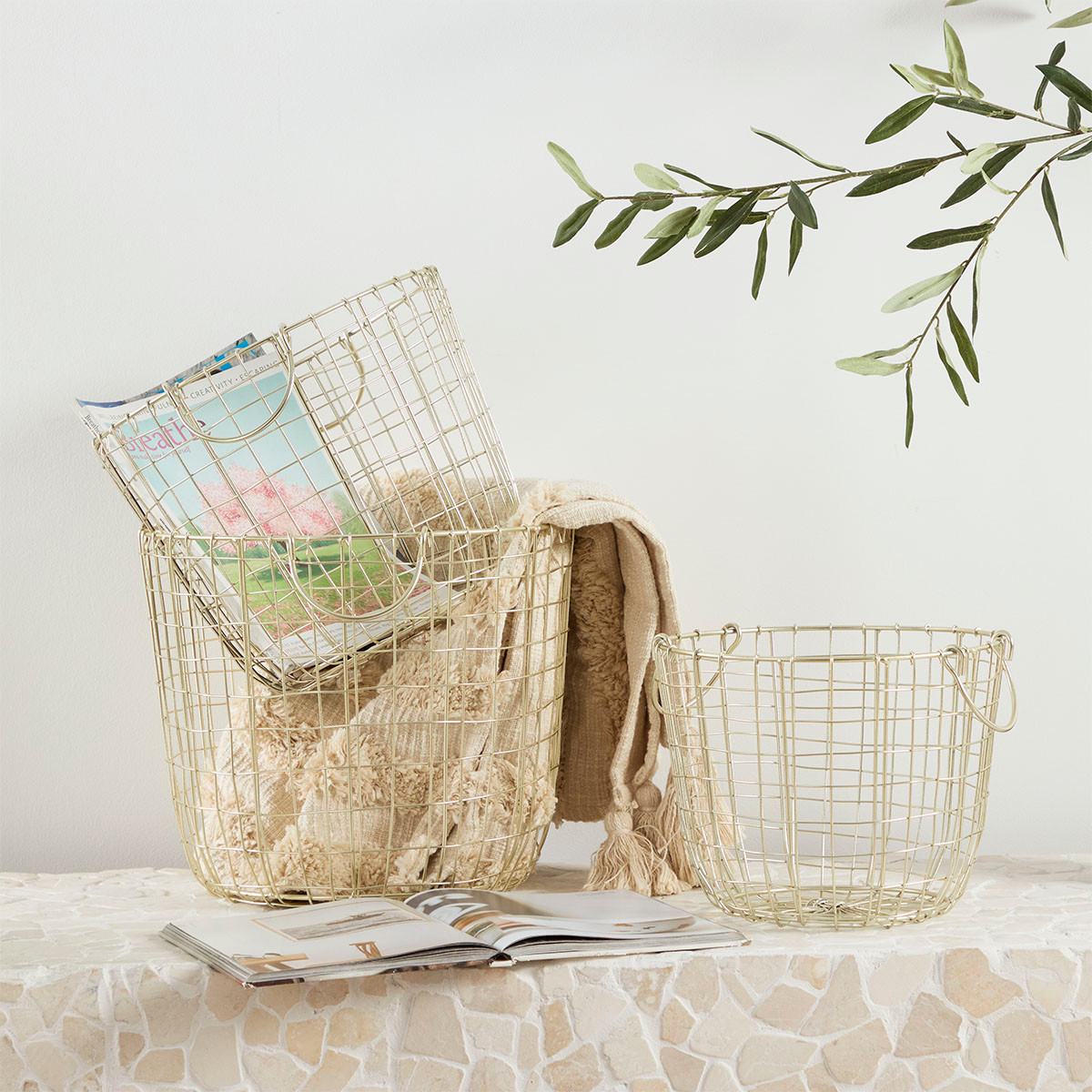 Bailey Gold Wire Basket - Pillow Talk