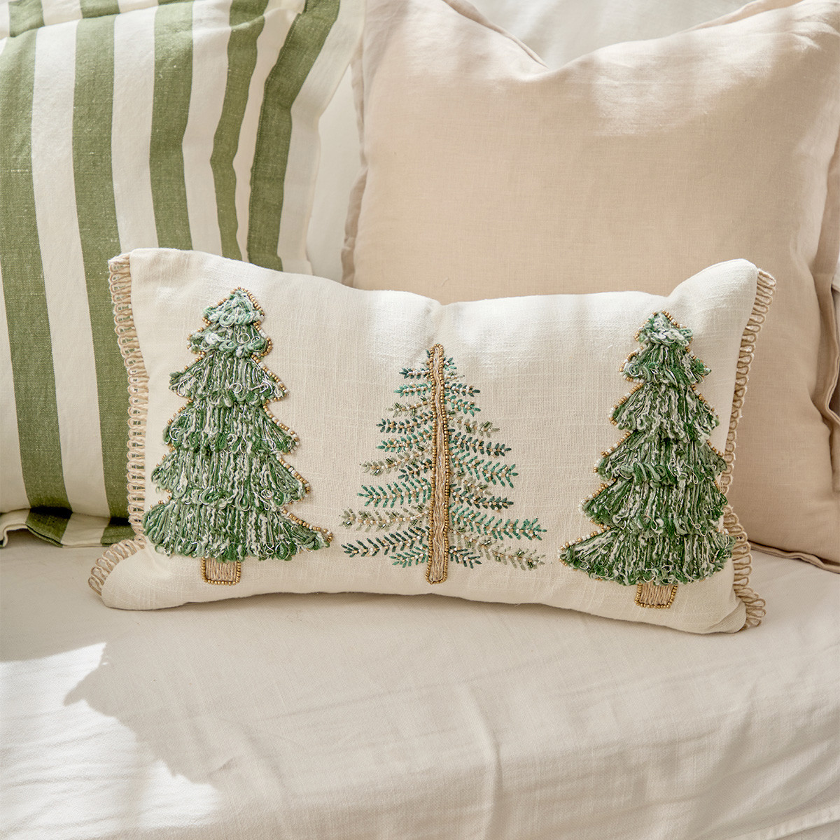 Holiday Pine Embroidered Christmas Tree Cushion - Pillow Talk