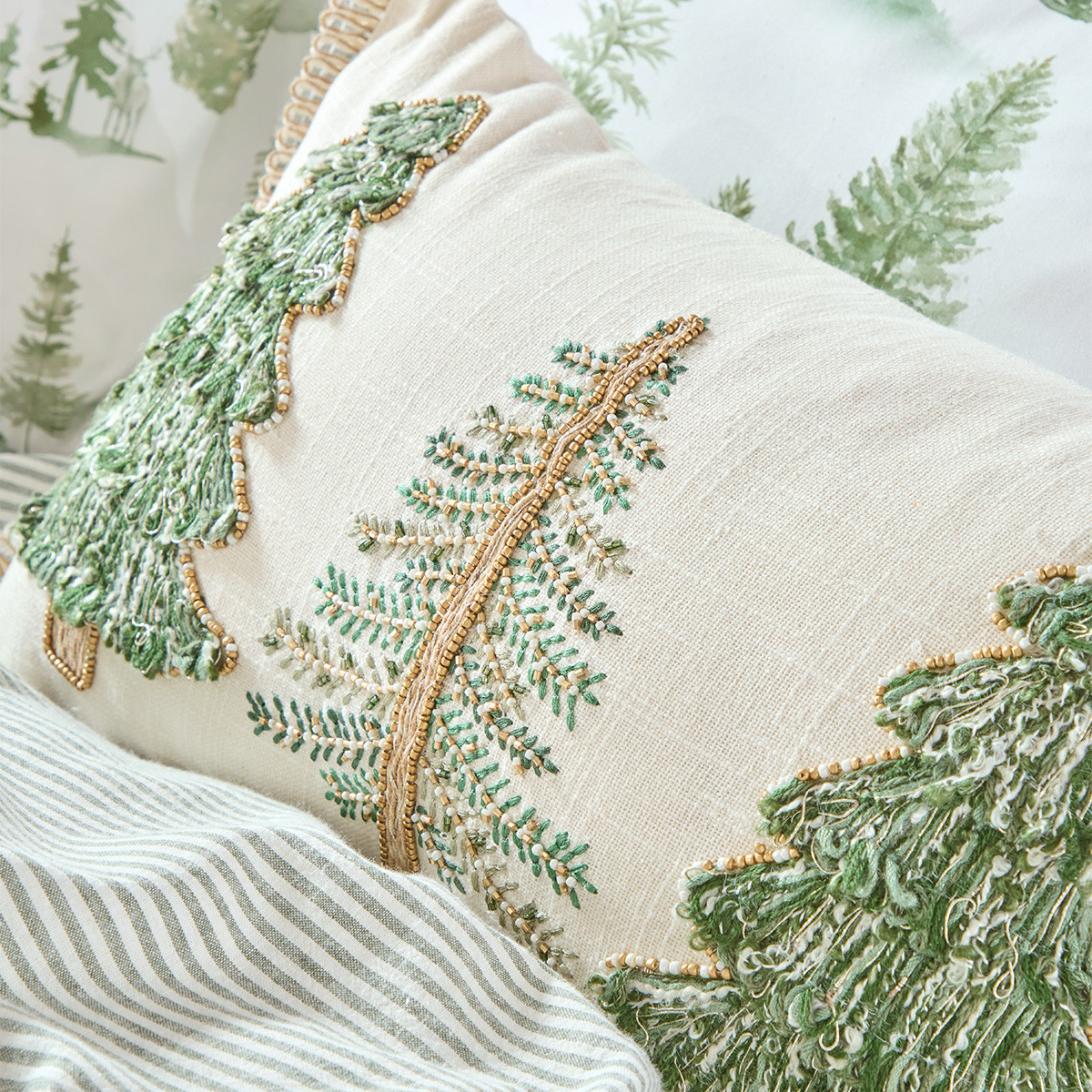 Holiday Pine Embroidered Christmas Tree Cushion - Pillow Talk