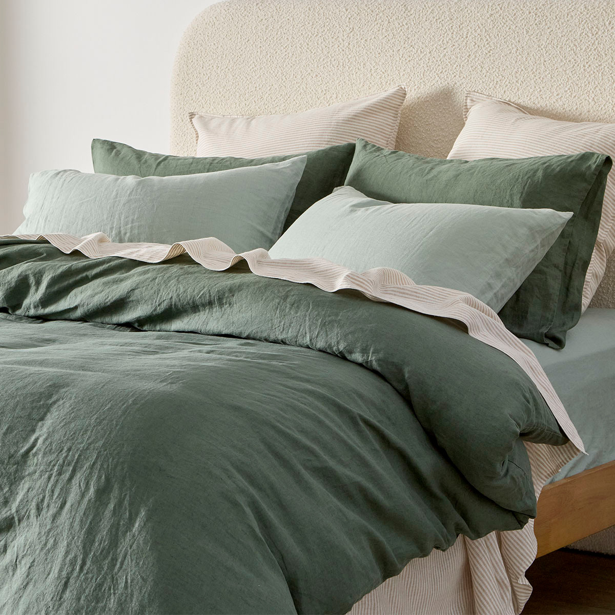 Washed Linen Dark Green Quilt Cover Set - Pillow Talk
