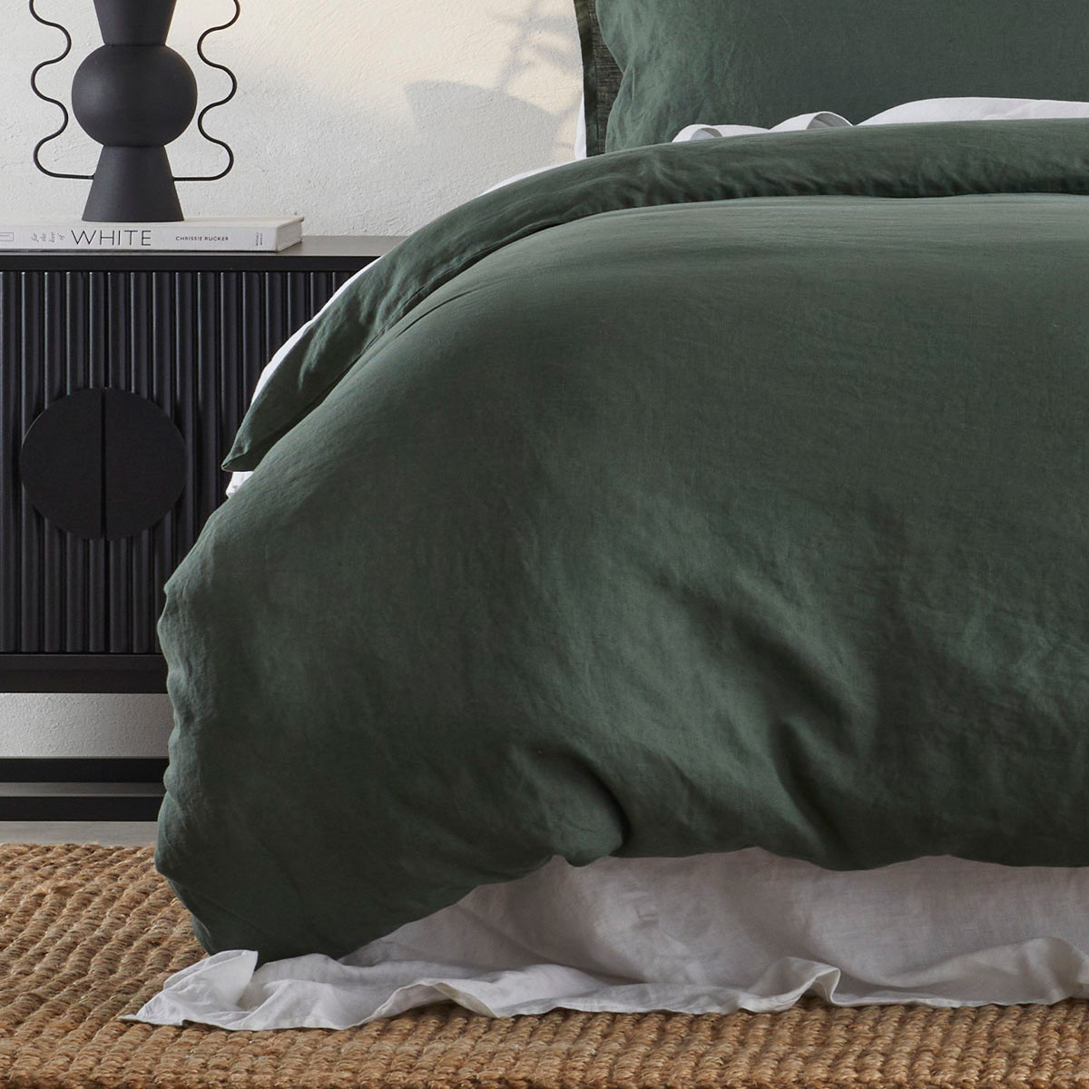 Washed Linen Dark Green Quilt Cover Set - Pillow Talk