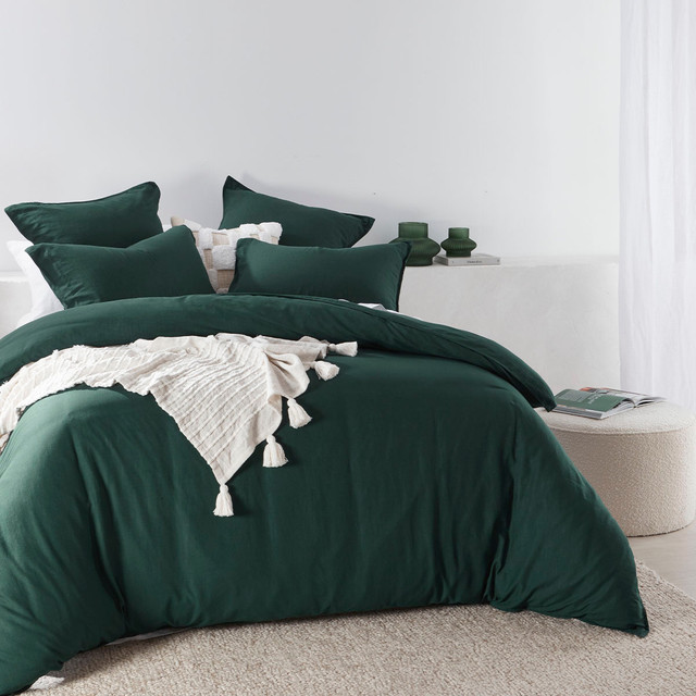 Washed Linen Look Dark Teal Quilt Cover Set - Pillow Talk