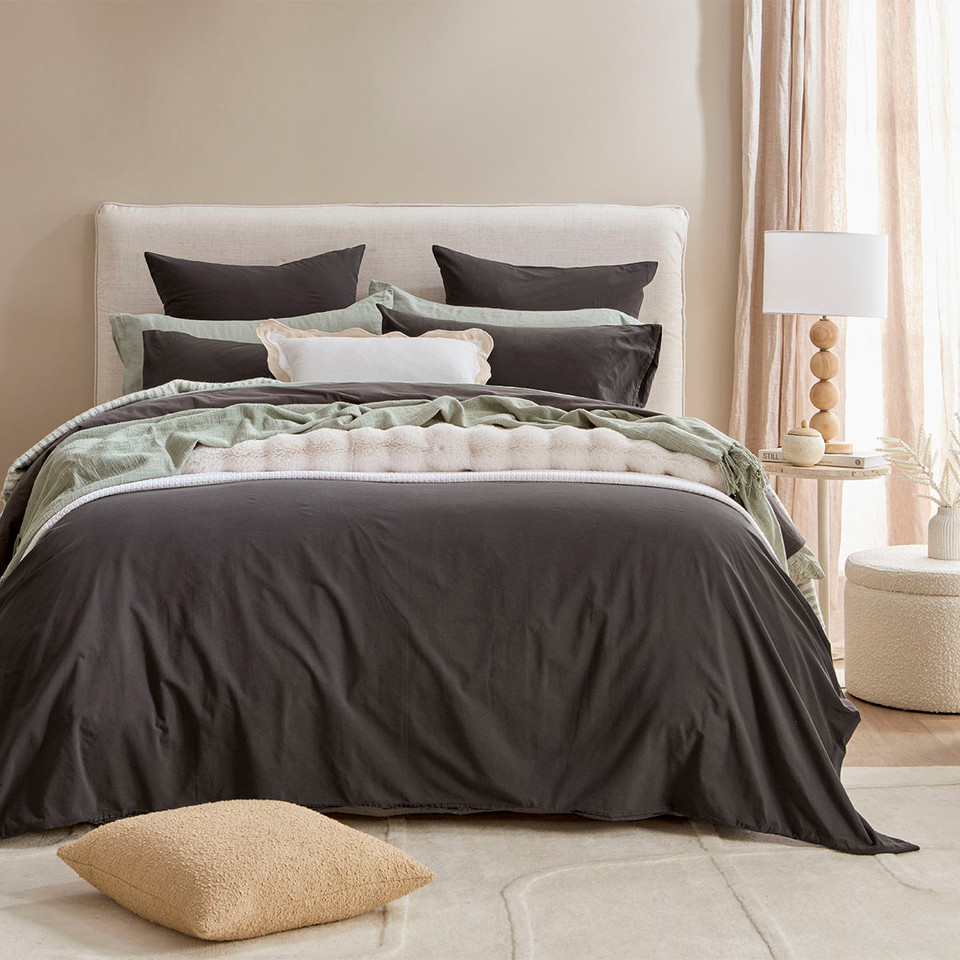 Australian Cotton Charcoal Quilt Cover Set - Pillow Talk